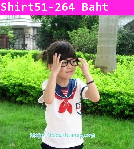เสื้อยืดคอกลมสีขาว ลายกลาสีเรือ สาวน้อย [เสื้อผ้าเด็ก IdeaKidShop]