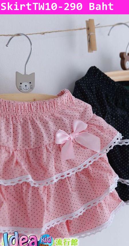 กระโปรงชั้นลายจุดโบว์ข้าง (ไต้หวัน) [เสื้อผ้าเด็ก IdeaKidShop]